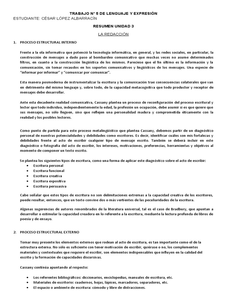 Resumen U3 La Redaccion | PDF | Escritura | Comunicación