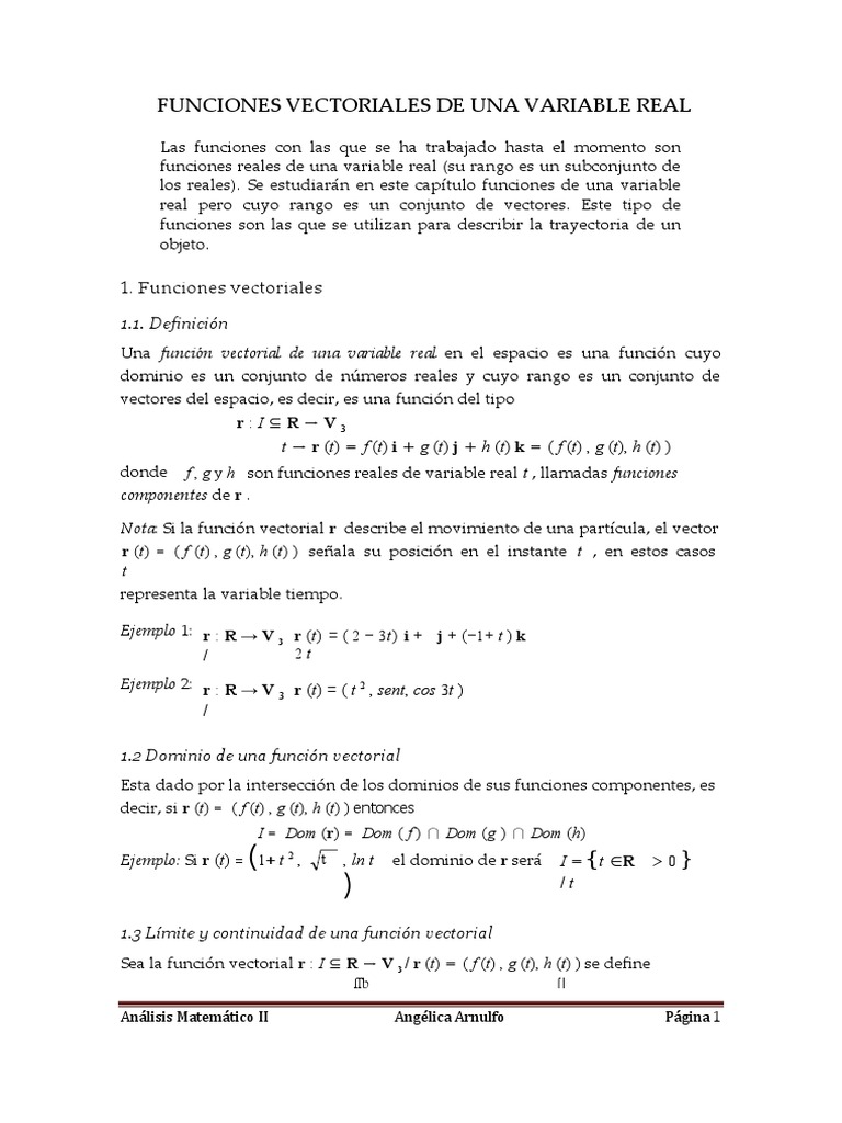 Funciones Vectoriales | PDF | Curva | Vector Euclidiano