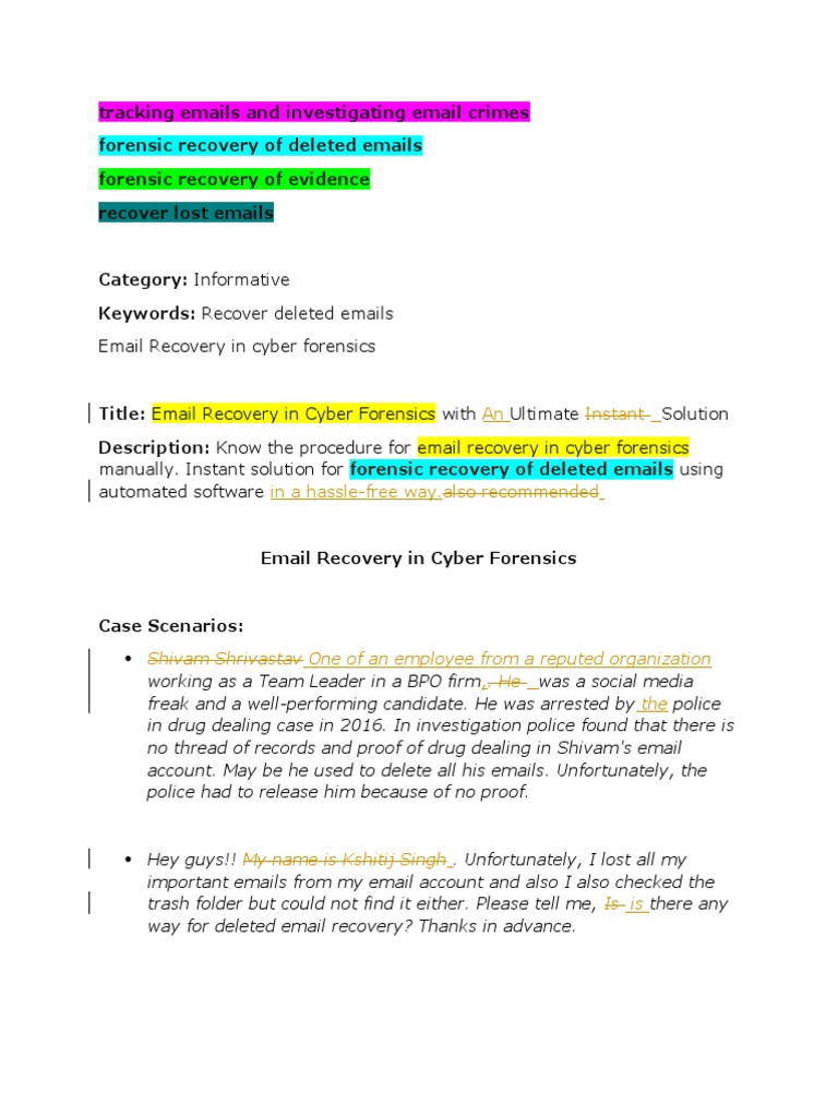 Email Recovery - Aayush Tanwar - Review | PDF | Computer Forensics ...