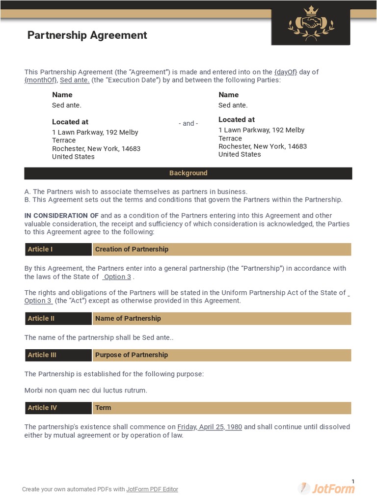 Partnership Agreement: Name Name | PDF | Partnership | Arbitration