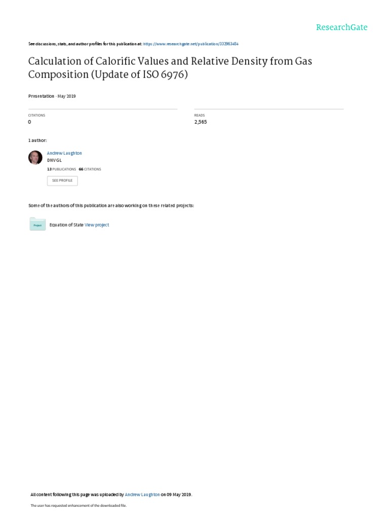Calculation of Calorific Values and Relative Density From Gas ...