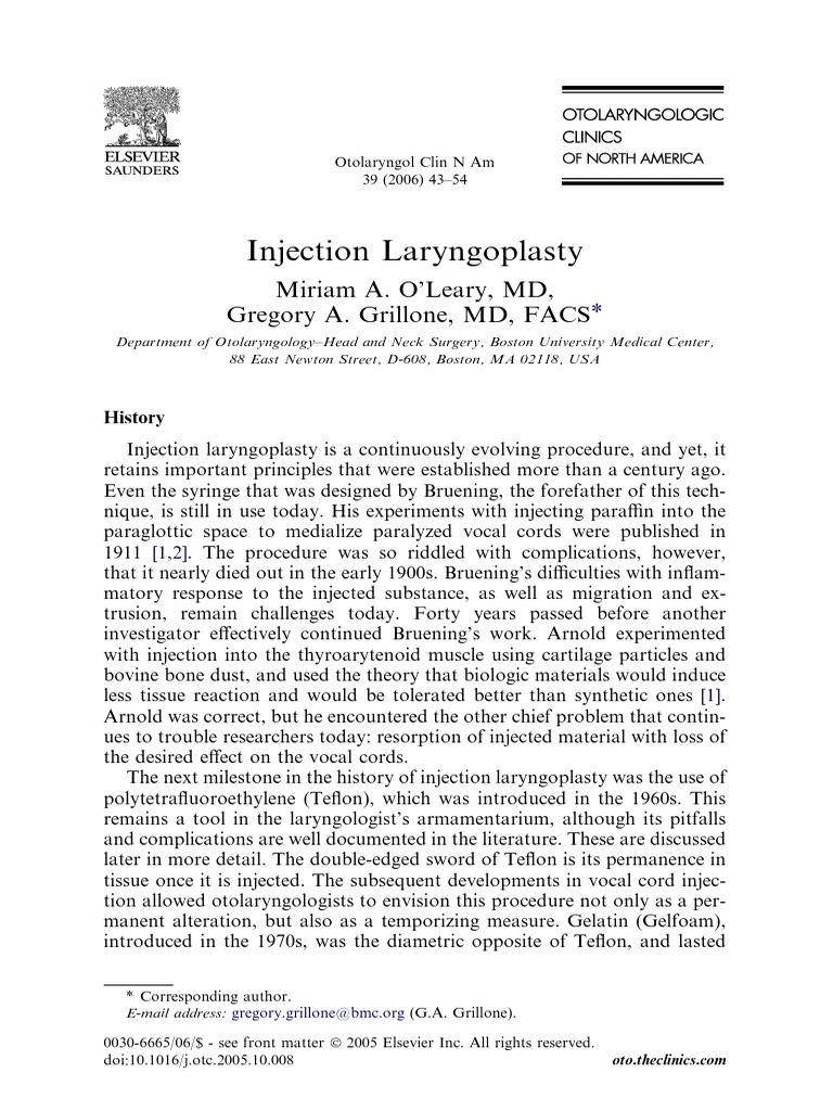 Injection Laryngoplasty PDF | PDF | Medicine | Medical Specialties