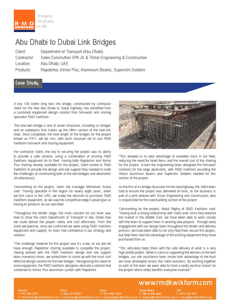 Abu Dhabi-Dubai Bridge Project Case Study | PDF | United Arab Emirates ...