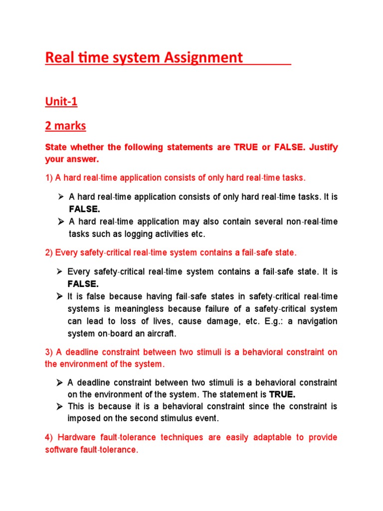 Real Time System Assignment | PDF | Real Time Computing | Fault Tolerance