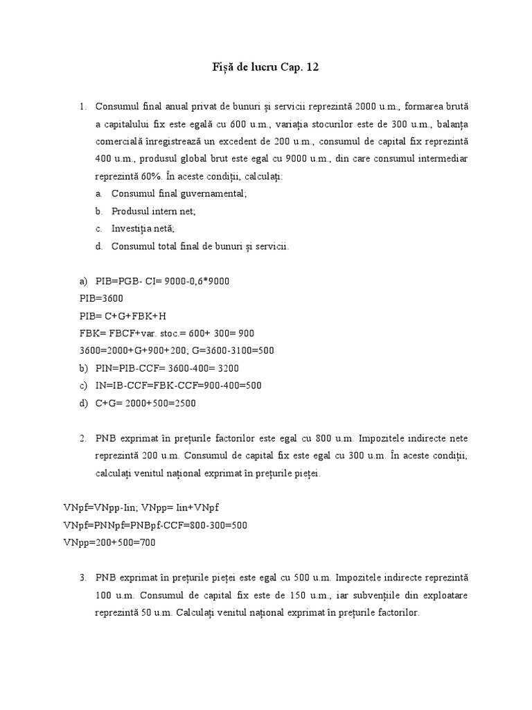 Rezolvare Fișă de Lucru Cap 12 | PDF