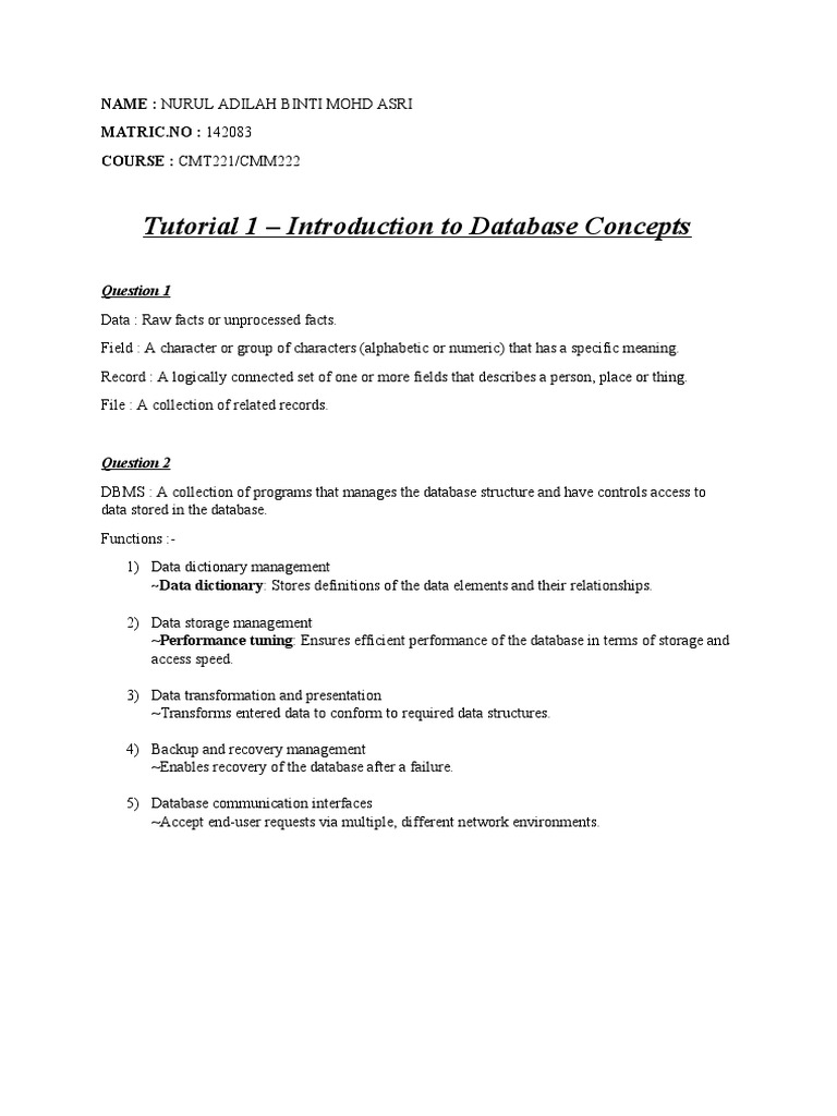 Tutorial 1 - Introduction To Database Concepts | PDF | Databases | Information Science