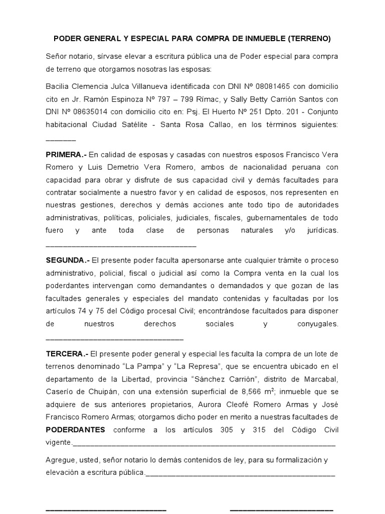 Poder General y Especial para Compra de Inmueble | PDF | Virtud | Justicia