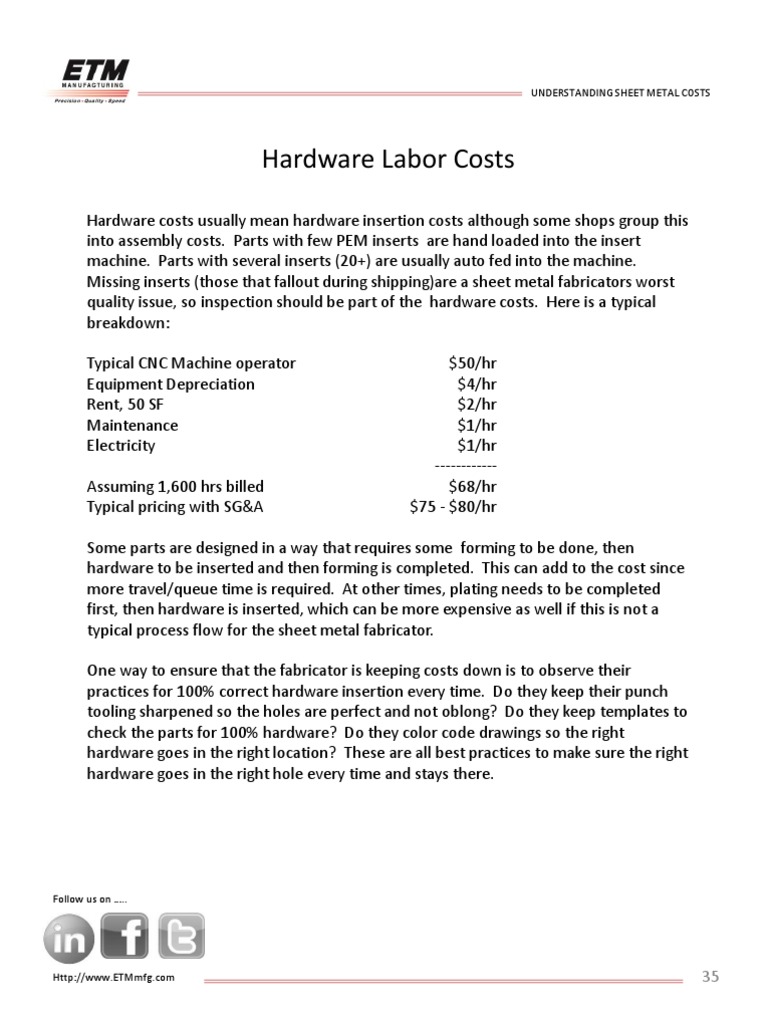 Hardware Labor Costs: Understanding Sheet Metal Costs | PDF