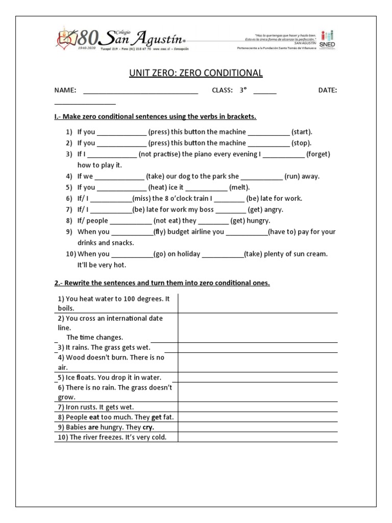 Unit Zero: Zero Conditional: I.-Make Zero Conditional Sentences Using ...