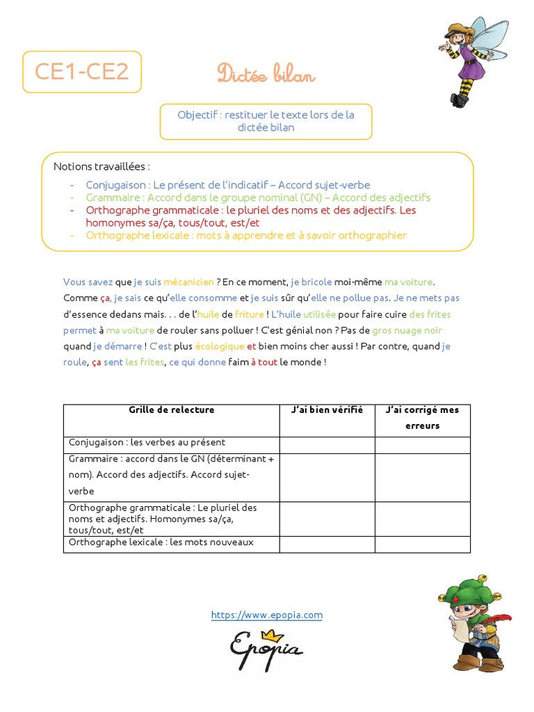Dictee Bilan Ce1 Ce2 | PDF