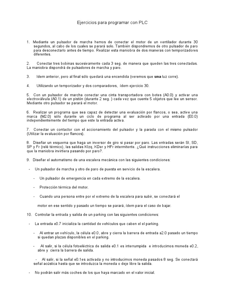 Ejercicios para Programar Con PLC | PDF | Bienes manufacturados ...