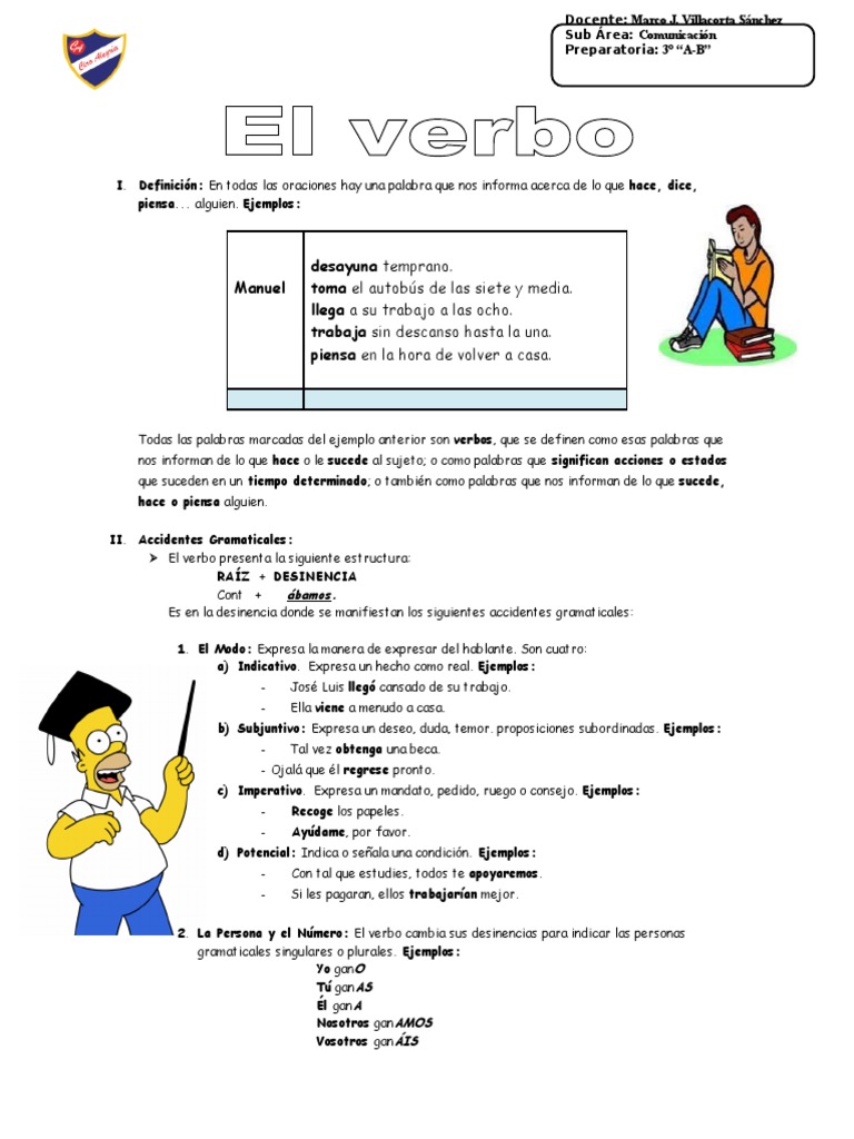 El Verbo 3º Fs Pdf Verbo Lingüística