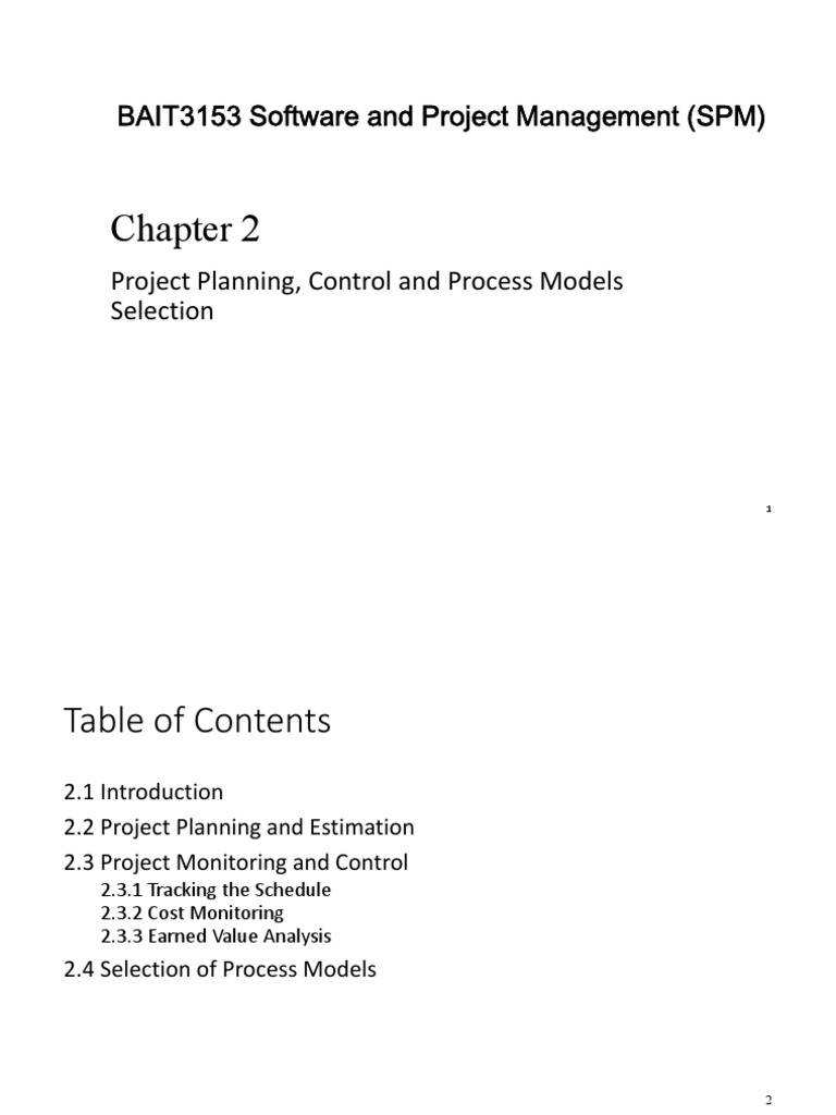 Software Project Management - Chapter 2 Project Planning, Control and ...