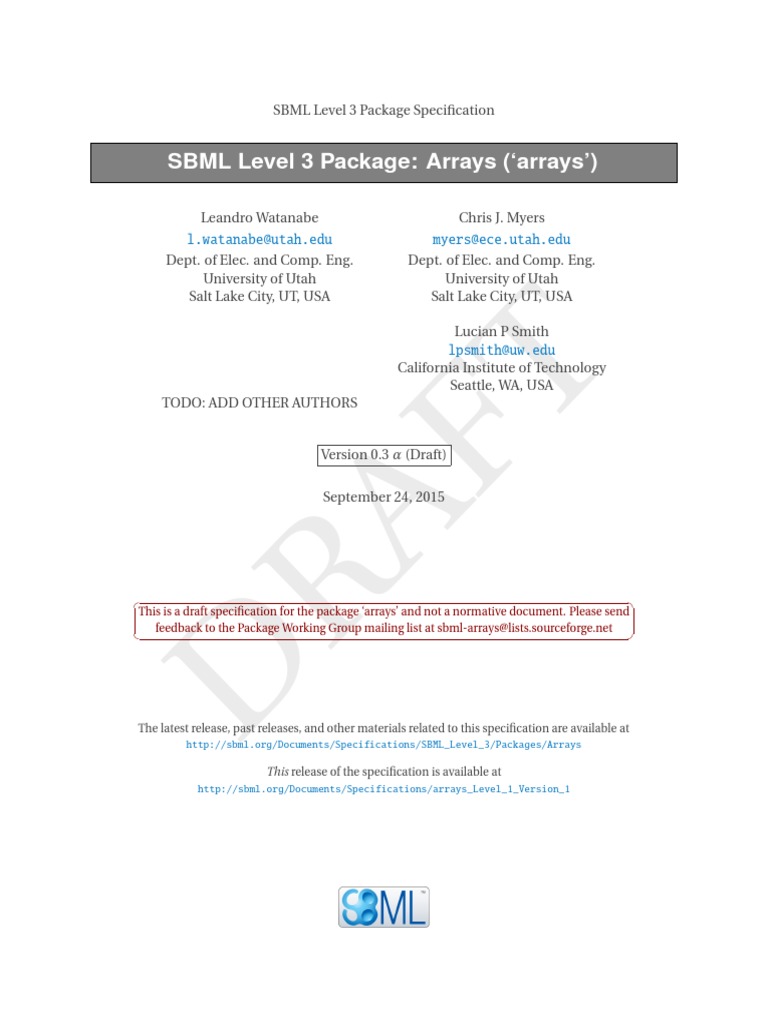 Draft Sbml Level 3 Package Arrays Arrays Pdf Array Data Structure Class Computer