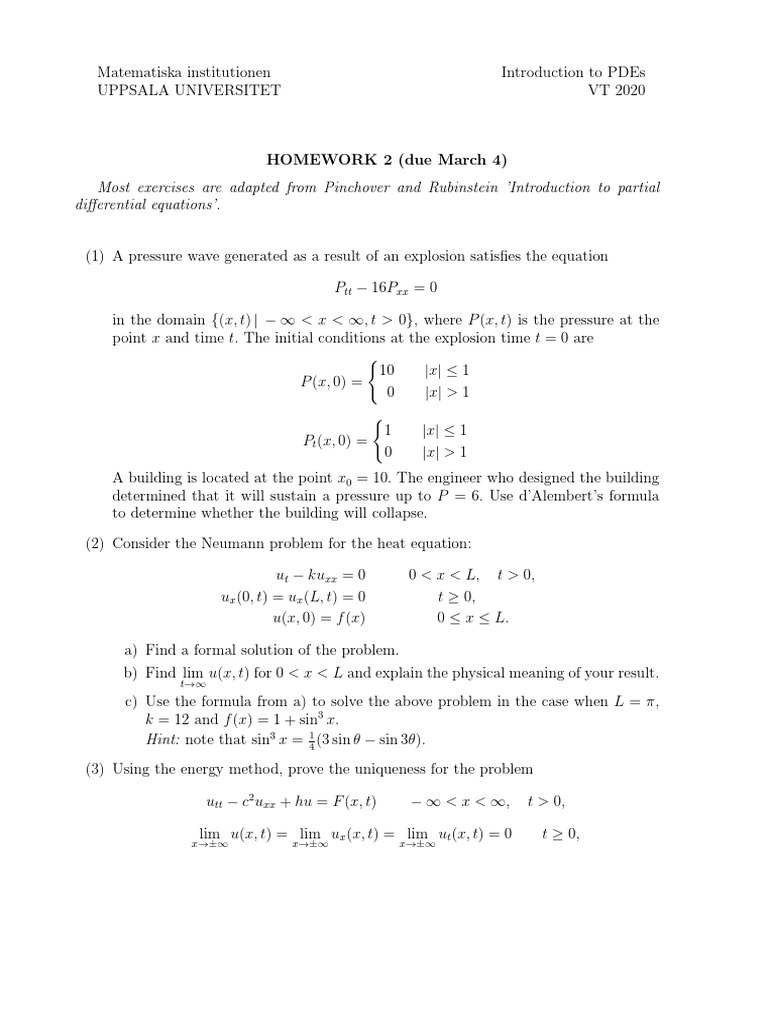 Homework 2 | PDF | Partial Differential Equation | Equations