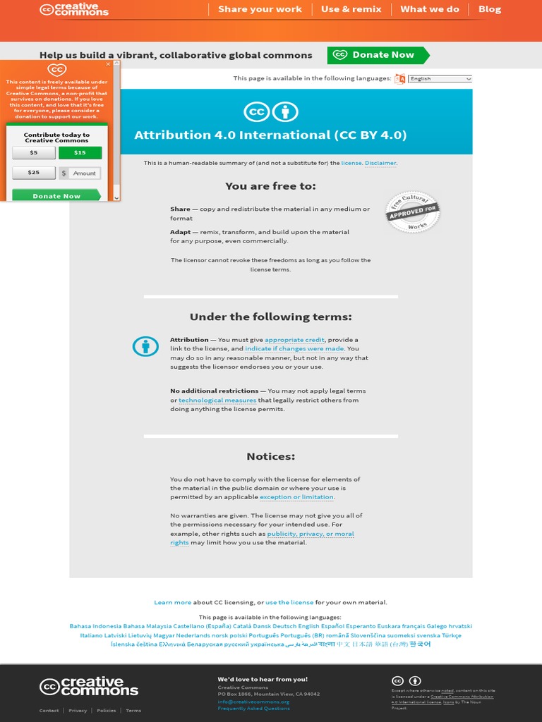 Creative Commons Attribution 4.0 License | PDF | Creative Commons ...
