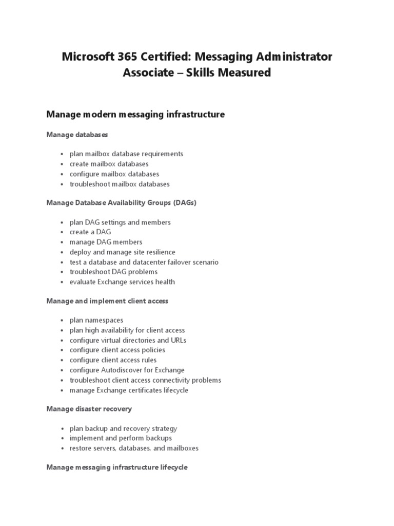 Microsoft 365 Certified Messaging Administrator Associate Skills ...