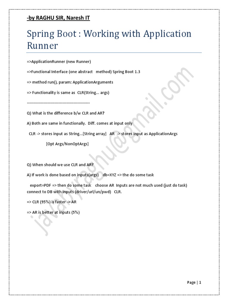 Spring Boot: Working With Application Runner: - by RAGHU SIR, Naresh IT ...