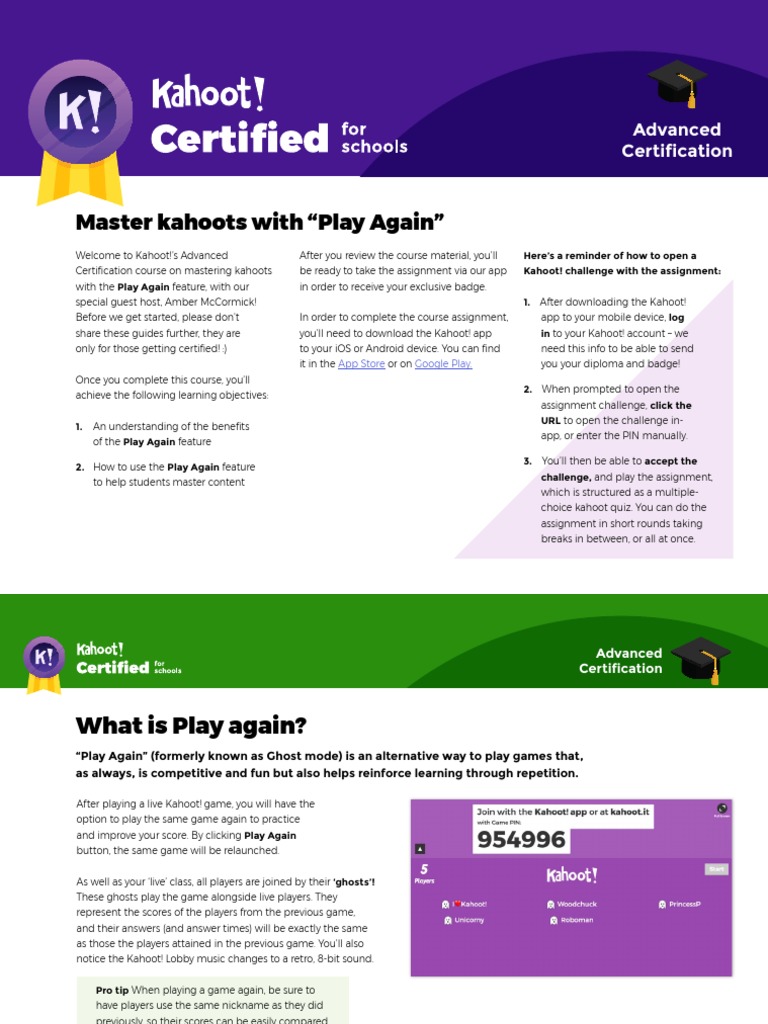 Kahoot Advanced Certification Play Again Course Guide | PDF | Mobile ...