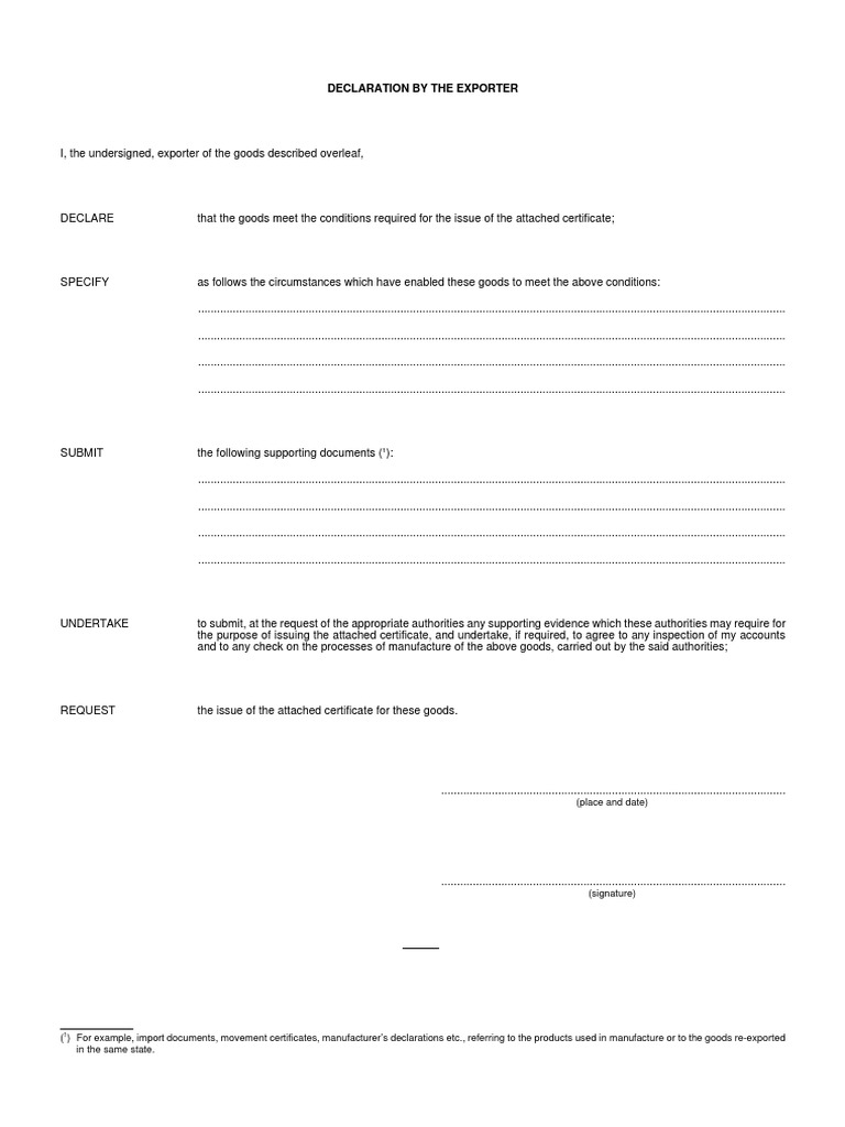 Declaration by The Exporter | PDF | Signature | Authentication
