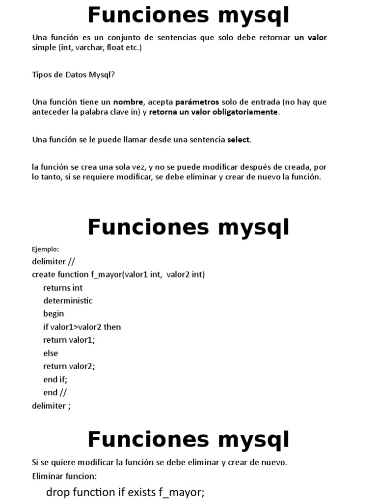 Funciones Mysql | PDF | SQL | Gestión de datos