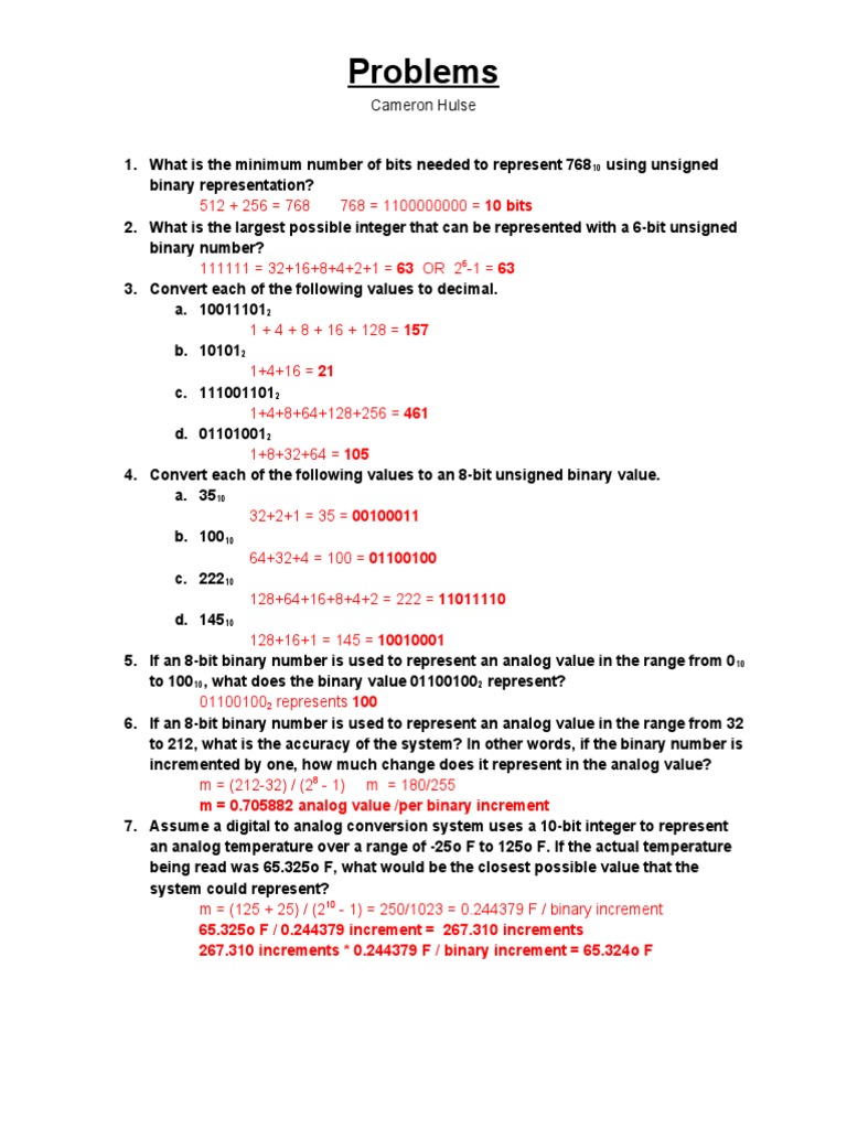 Problems: Cameron Hulse | PDF | Bit | Numbers