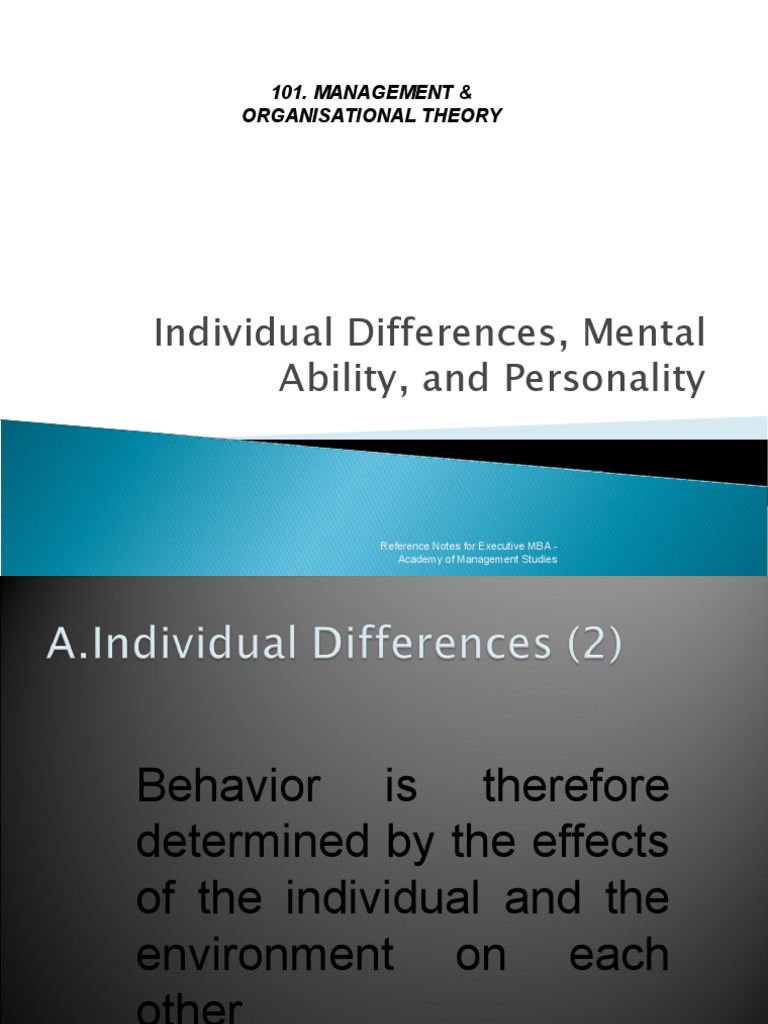 Individual Differences, Mental Ability, and Personality: 101 ...