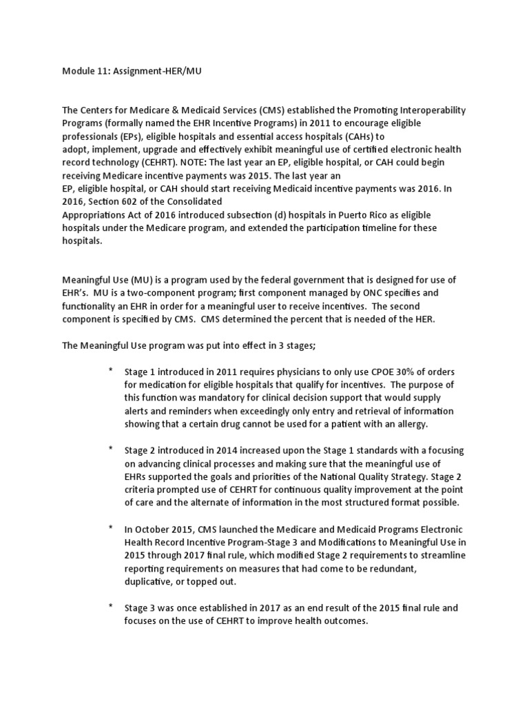 Module 11 - Assignment-Her Mu | PDF | Electronic Health Record | Health ...