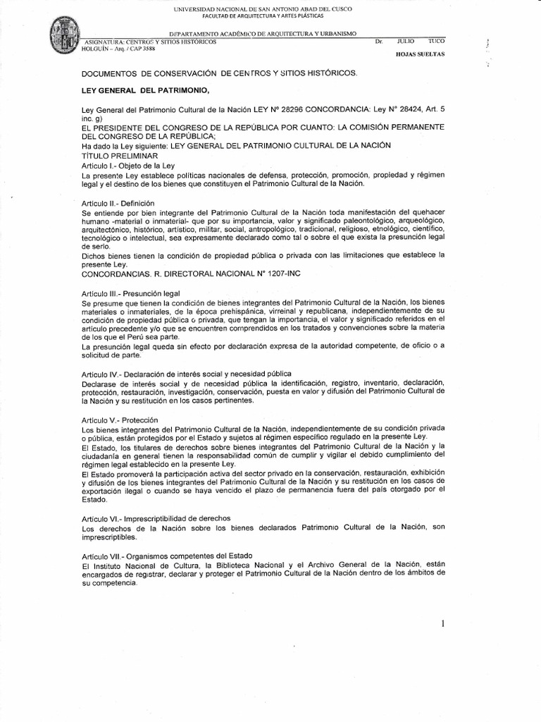 Ley 28296 PDF | PDF | Patrimonio cultural | Propiedad