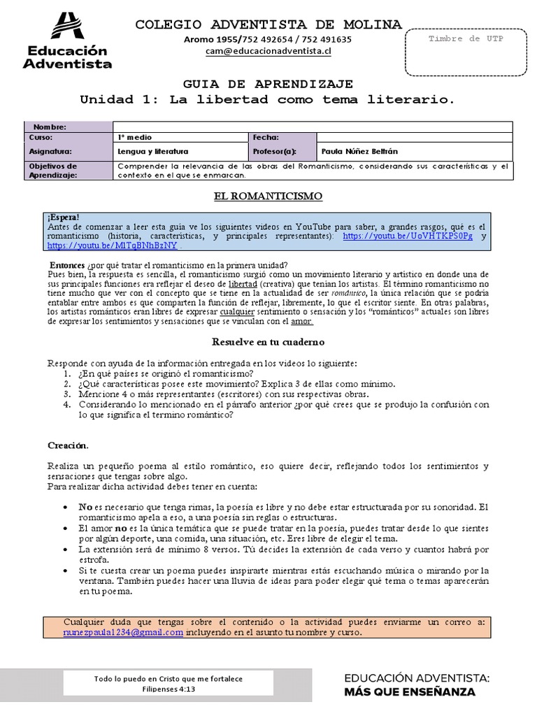 Guía de Aprendizaje: El Romanticismo | PDF | Romanticismo | Poesía