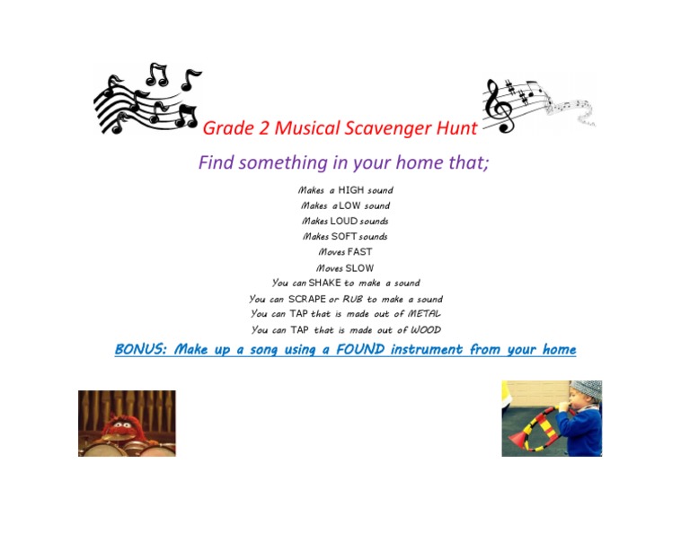 Grade 2 Musical Scavenger Hunt: Find Something in Your Home That | PDF