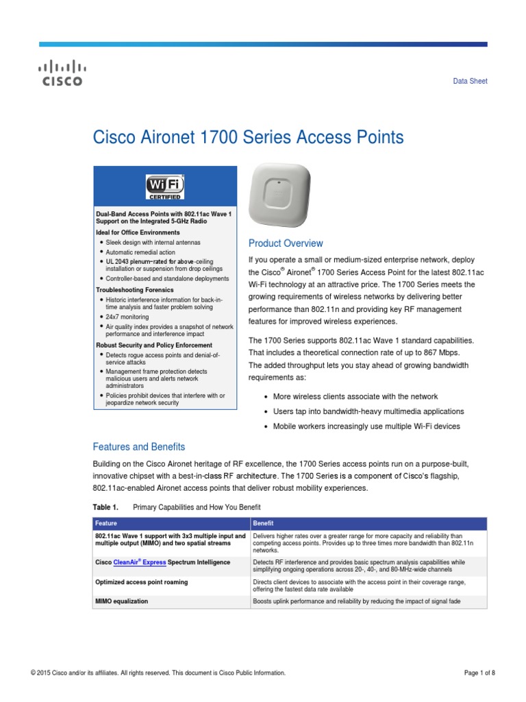 Cisco Aironet 1700 Series Access Points | PDF | Ieee 802.11 | Wireless ...