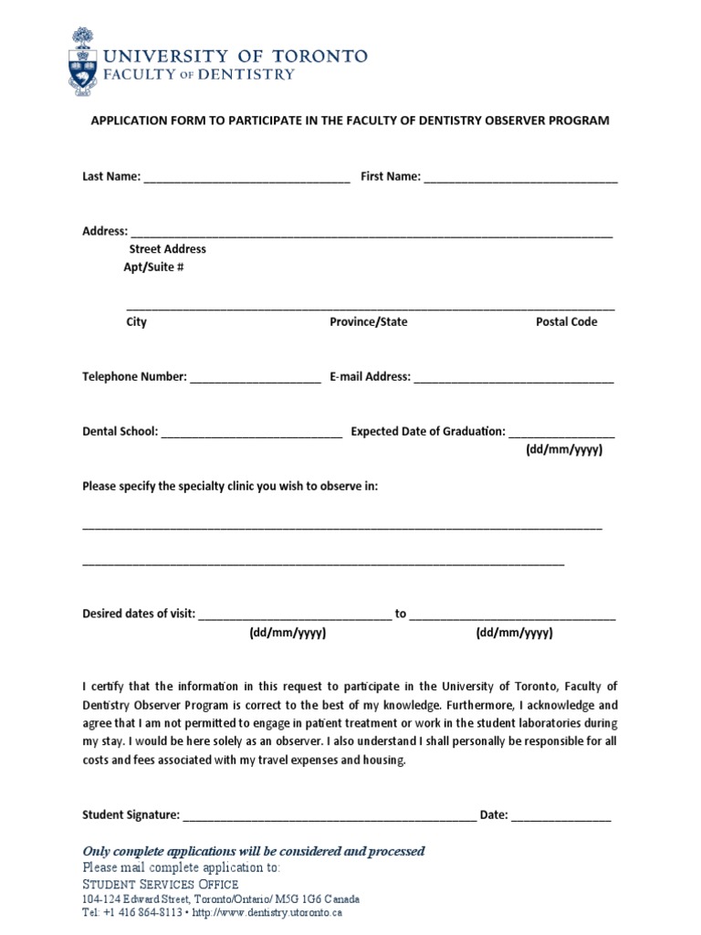 Dental Observer Application Form | PDF | Dentistry | Health Sciences