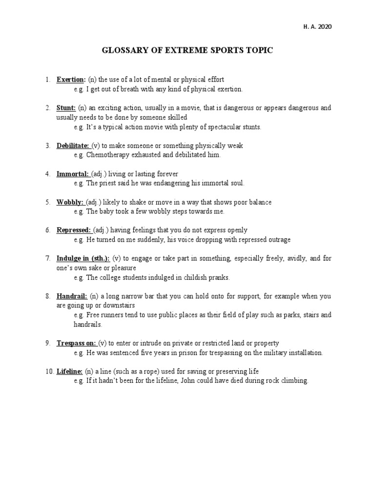 Extreme Sports Glossary 2020 | PDF | Language Arts & Discipline | History