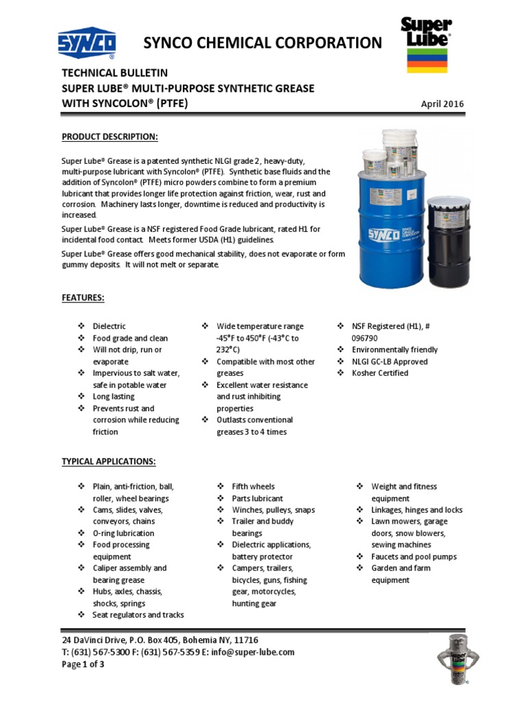 Synco Chemical Corporation: Technical Bulletin Super Lube® Multi ...