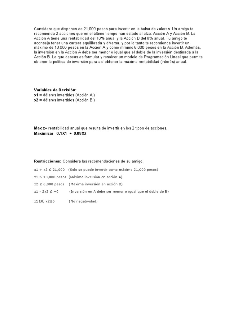 Ejercicio de Inversiones (IO) | PDF