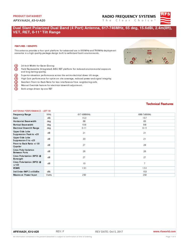 Apxvaa24 - 43 U A20 PDF | PDF | Antenna (Radio) | Broadcast Engineering