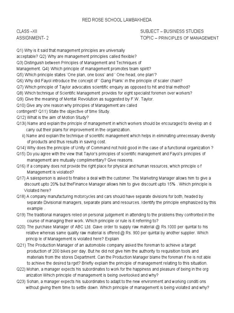 CBSE Class 12 Business Studies Worksheet | PDF | Psychological Concepts ...