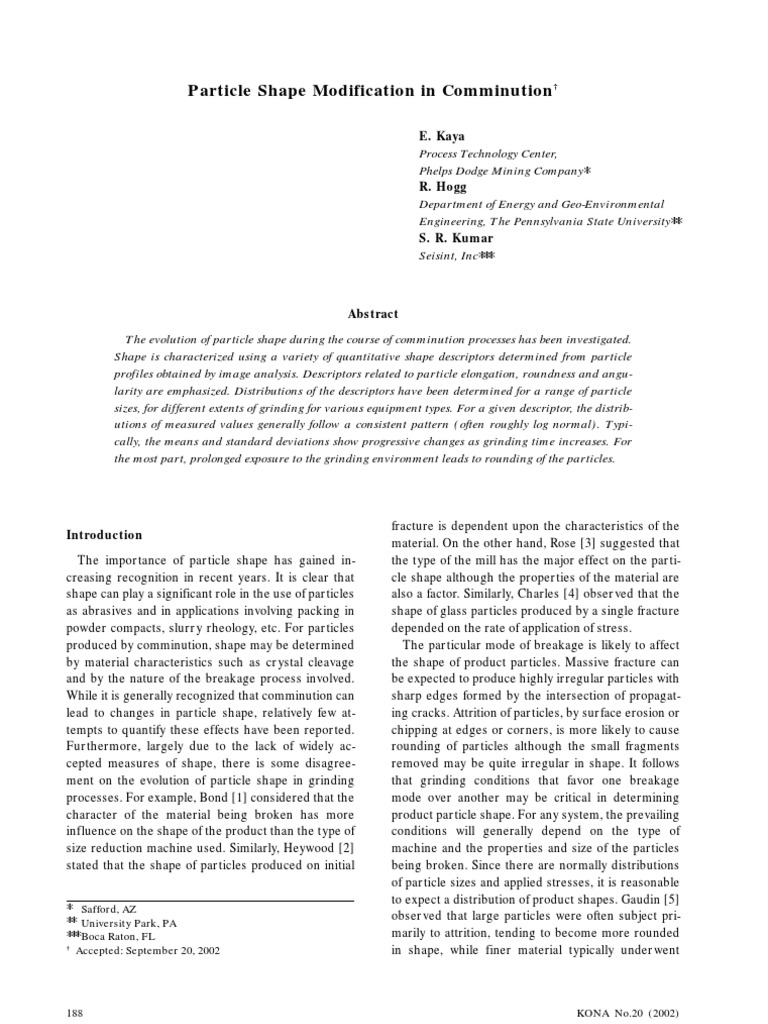 Particle Shape Modification in Comminution: E. Kaya | PDF | Mill ...