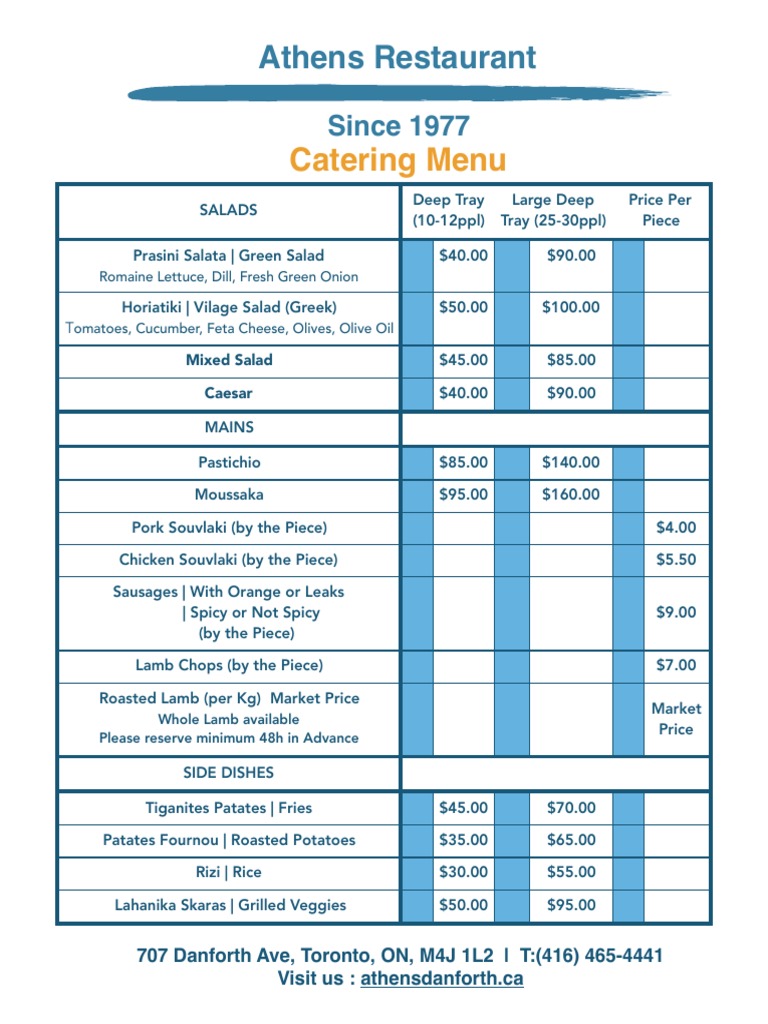 Athens Restaurant Catering Menu | PDF