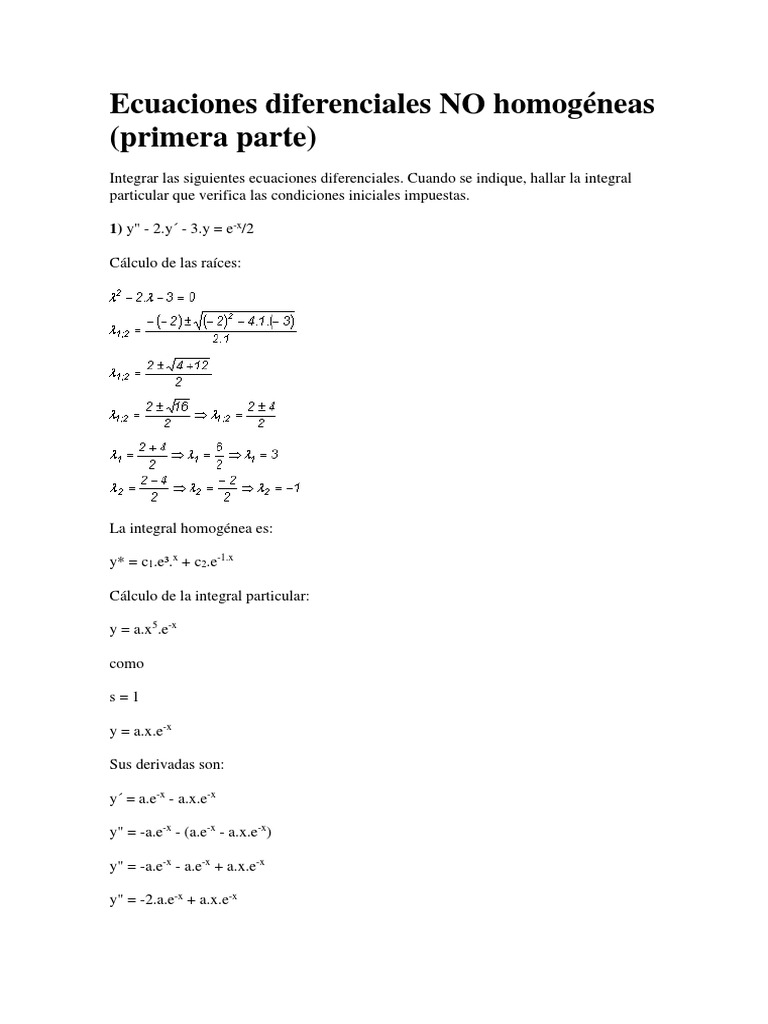 Solución De Ecuaciones Diferenciales No Homogéneas Pdf Análisis