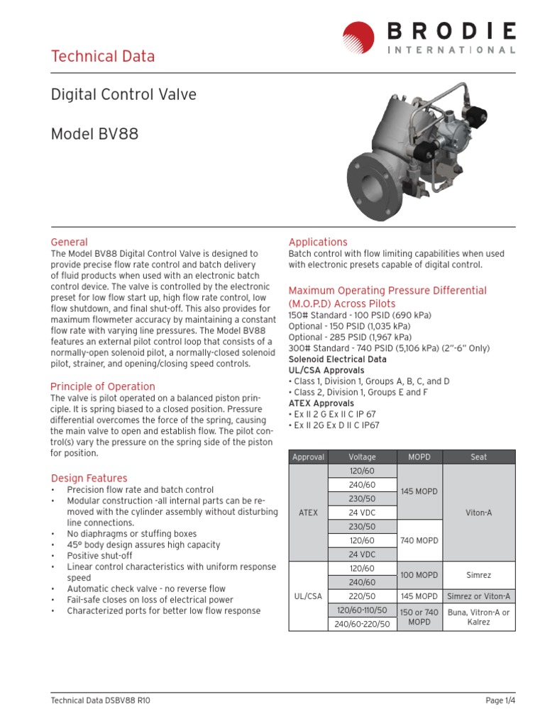 Digital Control Valve Model BV88: Technical Data | PDF | Valve | Flow ...