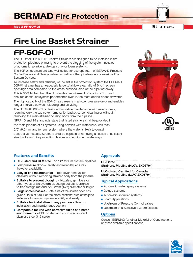 Bermad: Fire Line Basket Strainer FP-60F-01 | PDF | Fire Sprinkler ...