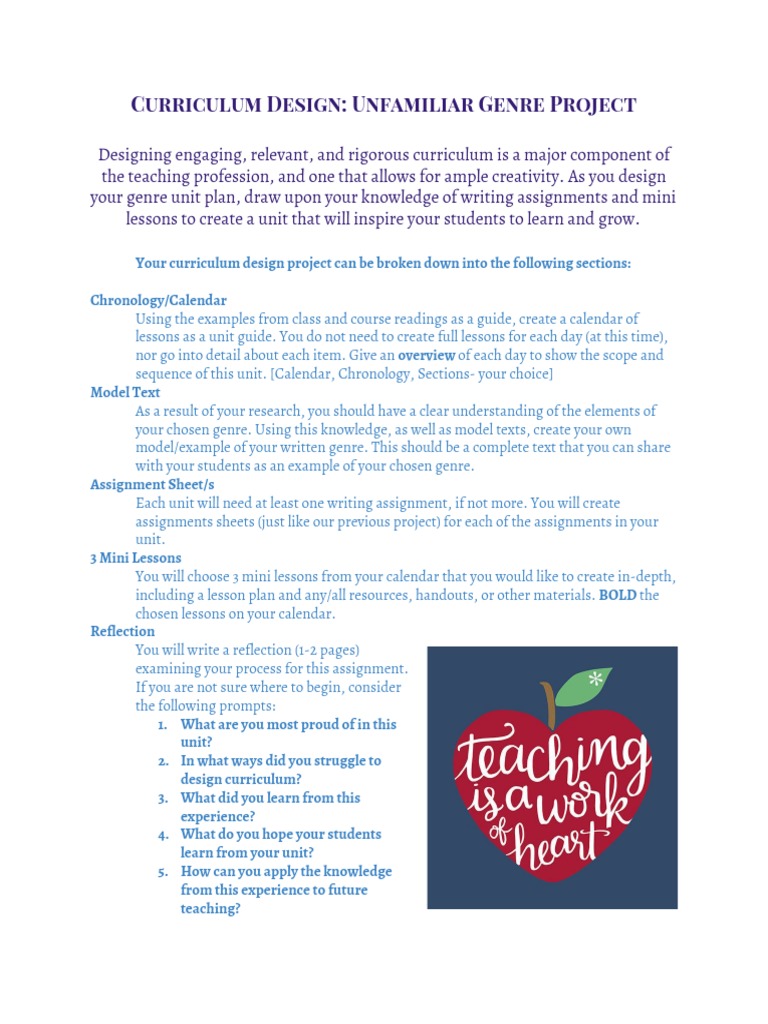 Unit Breakdown - Curriculum Design The Unfamiliar Genre Project | PDF ...