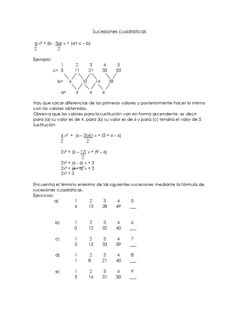 3 Ejercicios Sucesiones Cuadráticas | PDF