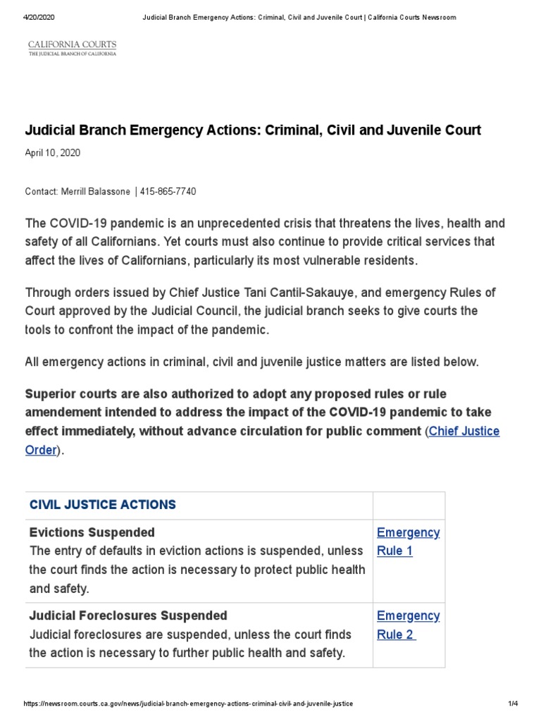 Judicial Branch Emergency Actions: Criminal, Civil and Juvenile Court ...