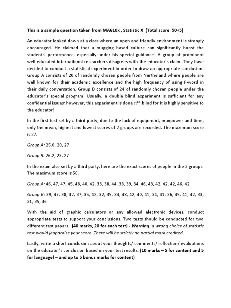 Statistic Sample Question | PDF | P Value | Statistical Hypothesis Testing
