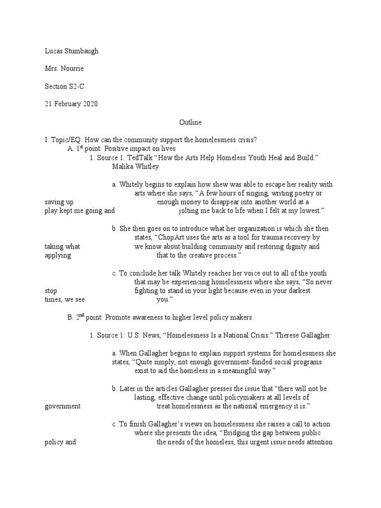 English Outline | PDF | Homelessness
