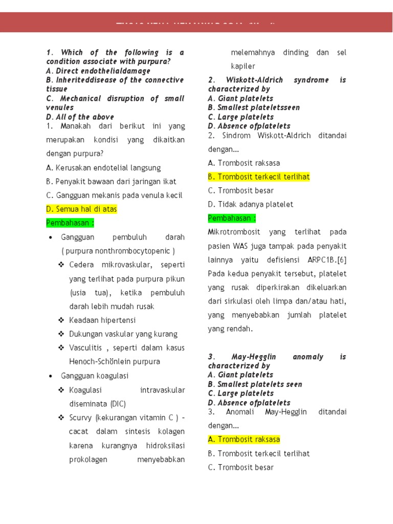 Soal D4 Hemostasis | PDF