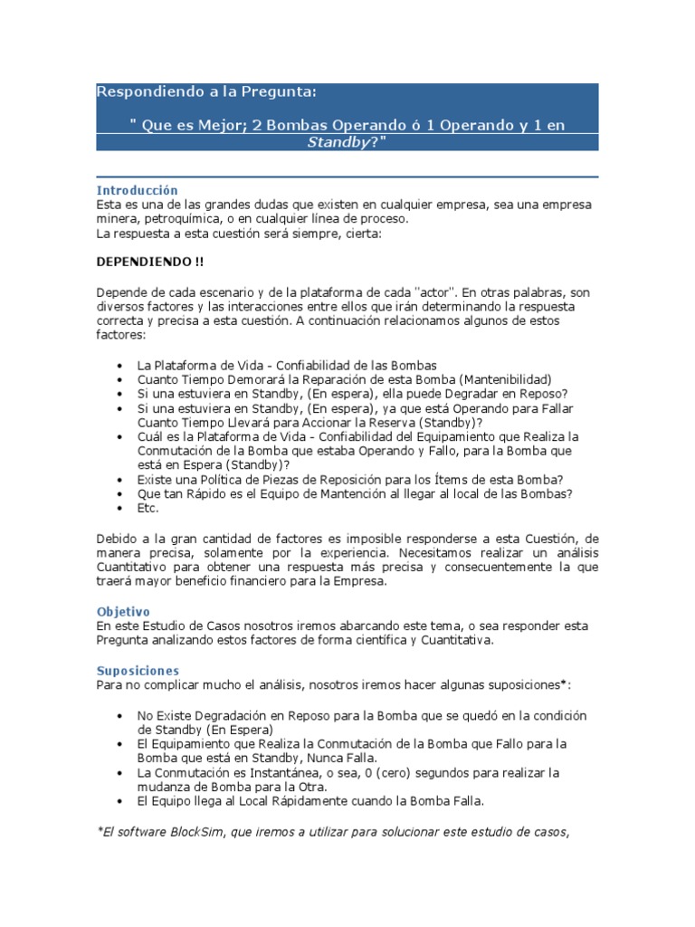 2 Operando o 1 Stand by | PDF | Ingeniería de confiabilidad | Simulación